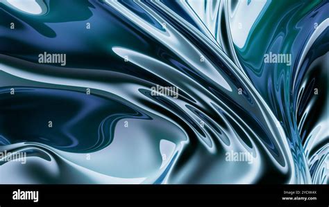An Illustration Showcasing Fluid Metallic Shapes With Blue Reflective Surfaces Created Through