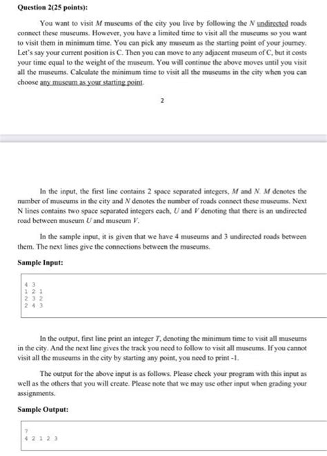 Solved Question 2 25 Points You Want To Visit M Museums
