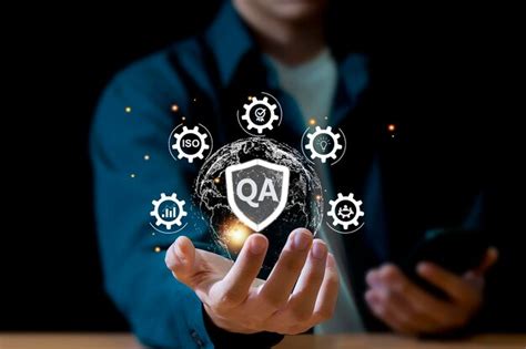 premium photo qa businessman qa symbol showing quality assurance on virtual screen