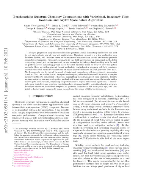 Pdf Benchmarking Quantum Chemistry Computations With Variational