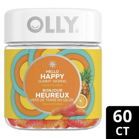 Olly Hello Happy Tropical Zing Flavour Gummy Worm Supplement 60 Gummies Walmartca