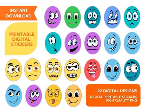 Emoji Stickers Png Bundle Digital Print Stickers Pack Png 22 Digital