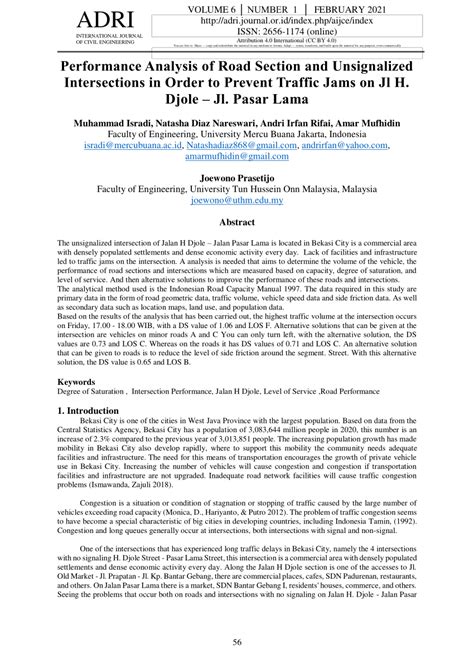 Pdf Performance Analysis Of Road Section And Unsignalized Intersections In Order To Prevent