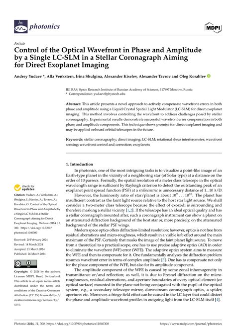 PDF Control Of The Optical Wavefront In Phase And Amplitude By A Single LC SLM In A Stellar