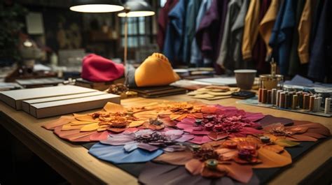 Premium AI Image Fabric Swatch Books Are Put On A Large Table Buttons