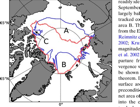 Lagrangian Trajectories Of The 2007 Minimum Sea Ice Extent Red Curve