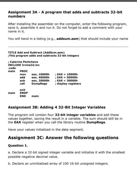 Solved Assignment 3a A Program That Adds And Subtracts
