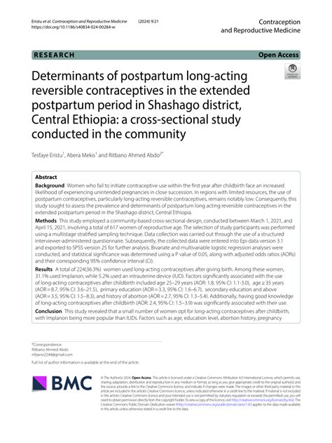 Pdf Determinants Of Postpartum Long Acting Reversible Contraceptives In The Extended