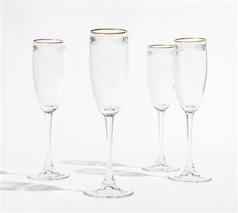 Etched Gold Rim Handcrafted Champagne Flutes Set Of 4 Pottery Barn