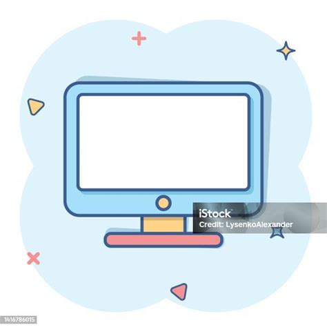 만화 스타일의 벡터 만화 컴퓨터 아이콘 모니터 사인 일러스트 픽토그램 Tv 비즈니스 스플래시 효과 개념 Lcd에 대한 스톡 벡터 아트 및 기타 이미지 Istock