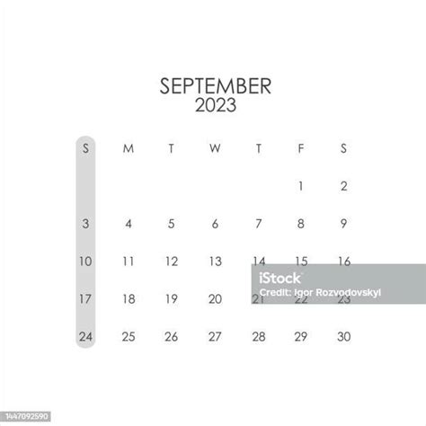 2023년 9월 캘린더 템플릿입니다 2023년 9월의 레이아웃 인쇄 가능한 월간 플래너 책상 달력 디자인 일요일에 주중 시작 0