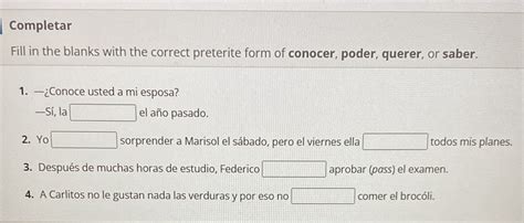 Completar Fill In The Blanks With The Correct Preterite Form Of Conocer