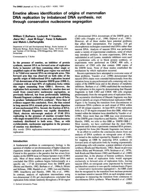 Pdf Emetine Allows Identification Of Origins Of Mammalian Dna