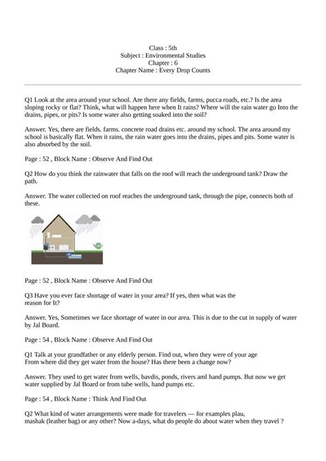 Ncert Solutions 2025 Class 5 Evs Chapter 6 Every Drop Counts Question