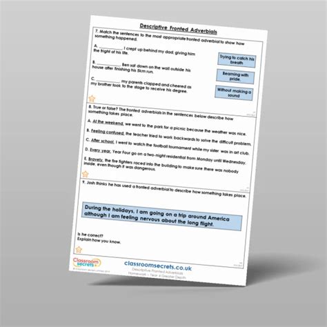 Year 4 Descriptive Fronted Adverbial Homework Resource Classroom Secrets