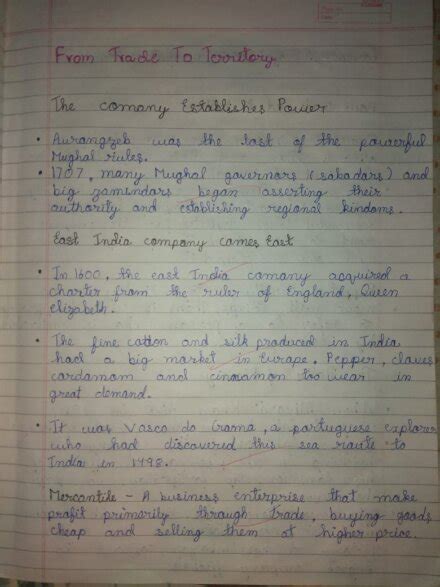 From Trade To Territory Class 8 Th History Hand Written Notes Shop