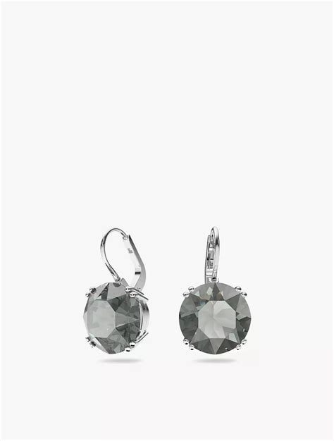 Jual Swarovski Millenia Drop Earrings Round Cut Black Rhodium Plated