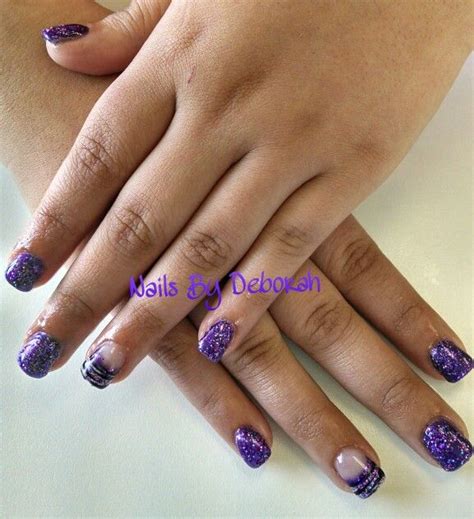 Acrylics With Purple Gel Polish Square Gel Nails Makeup Nails Nails