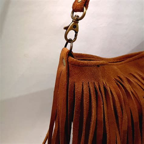 Genuine Leather Fringed Suede Brown Bag Shoulder Bag With Suede