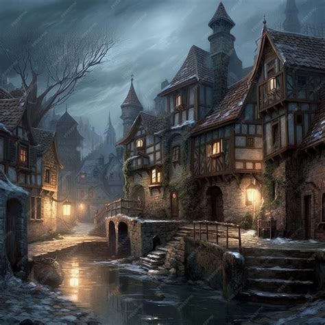 Premium Ai Image Medieval Fantasy Village Gothic Architecture Steps