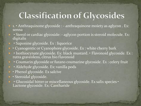 Classification Of Glycosides Ppt Pptx Chemistry Science
