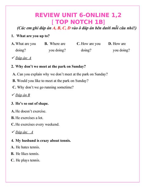 TOP Notch 1B UNIT 6 Final Updated Up REVIEW UNIT 6 ONLINE 1 TOP