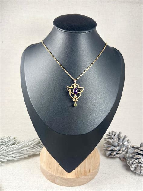 Antique 9ct Gold Edwardian Amethyst Pearl And Peridot Suffragette