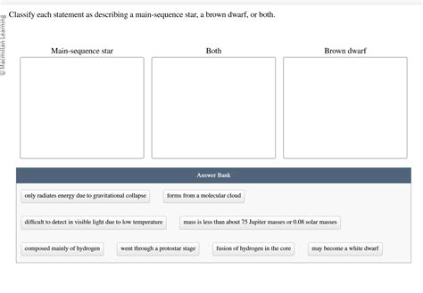 Solved Classify Each Statement As Describing A Main Sequence