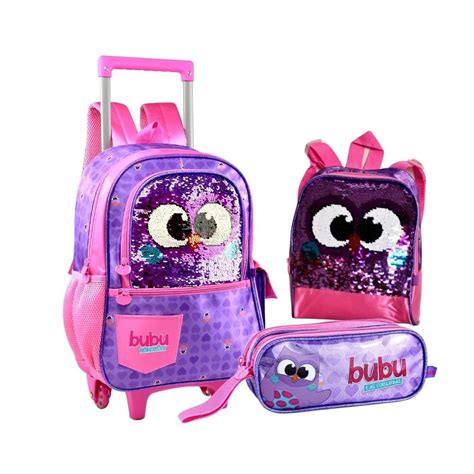 Kit Mochila De Rodinhas Oficial Bubu E As Corujinhas Rosa Shopee Brasil
