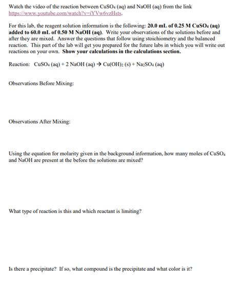 Solved Watch The Video Of The Reaction Between Cuso4 Aq