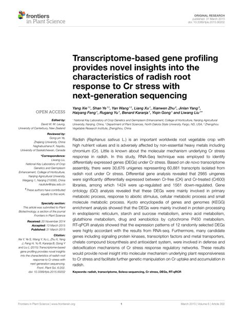 Pdf Transcriptome Based Gene Profiling Provides Novel Insights Into