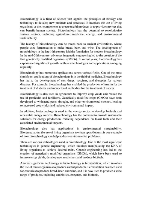 SOLUTION The Power Of Biotechnology Exploring The Benefits