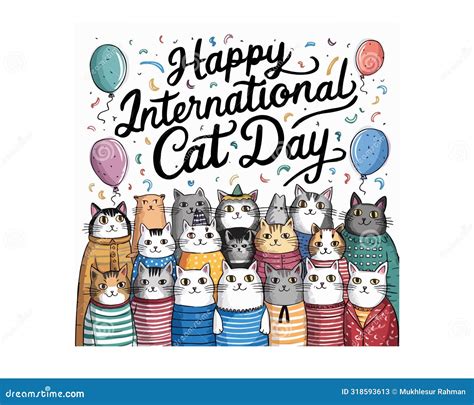 Happy International Cat Day Stock Illustration Illustration Of