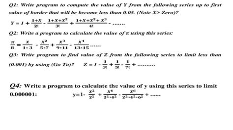 q1 write program to compute the value of y from the