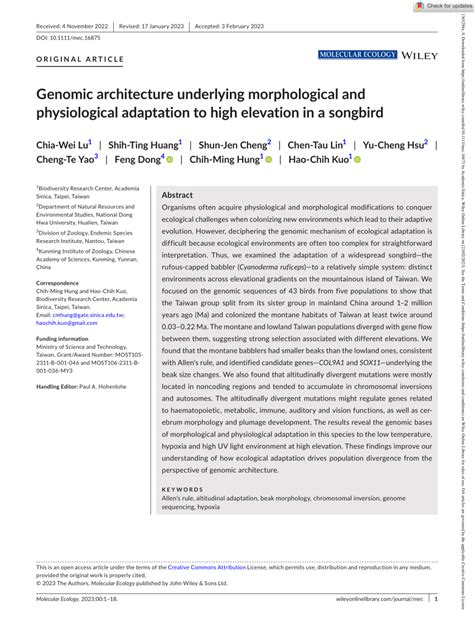 PDF Genomic Architecture Underlying Morphological And Physiological Adaptation To High
