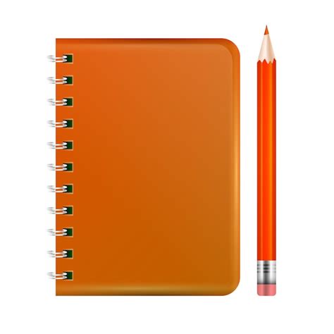 Premium Vector Vector Realistic Orange Notebook And Pencil Isolated