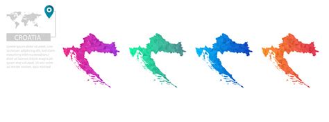 벡터 다각형 크로아티아 지도 세트입니다 낮은 폴리 스타일의 국가의 밝은 그라데이션 지도 인포그래픽을 위한 기하학적 스타일의 여러 가지 빛깔의 국가 지도 당신을 위한 다각형