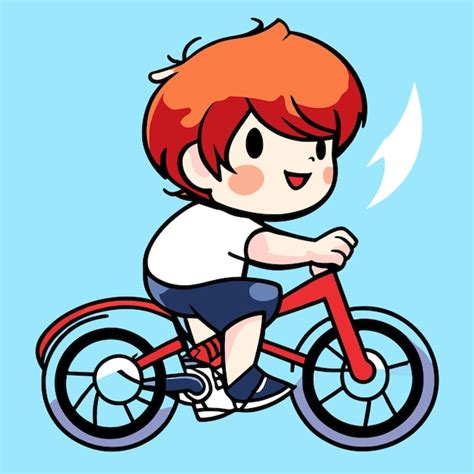 Sonrisas De Bicicleta Chico De Dibujos Animados Montando En Bicicleta