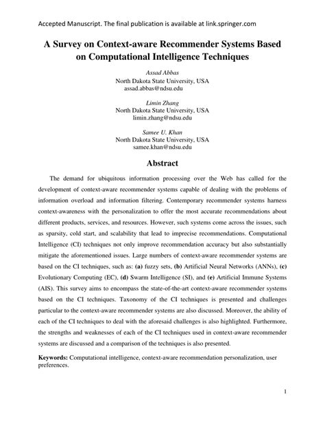 Pdf A Survey On Context Aware Recommender Systems Based On