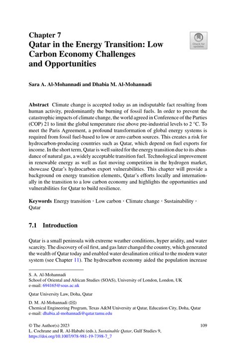 Pdf Qatar In The Energy Transition Low Carbon Economy Challenges And