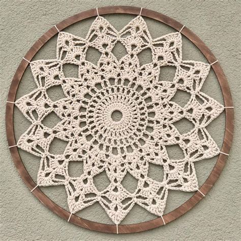 Панно кантрі кругле 44 см бавовна мандала вязана гачком ручна робота настінний декор для