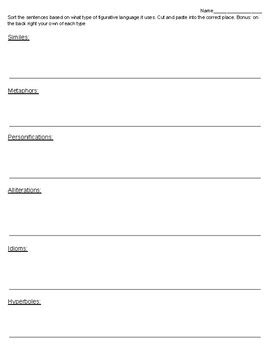 Figurative Language Sort By Kourtney Holten TPT