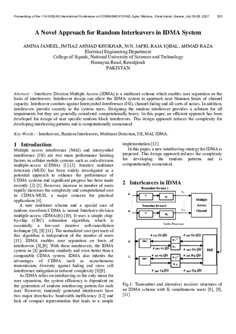 Pdf A Novel Approach For Random Interleavers In Idma System Amina
