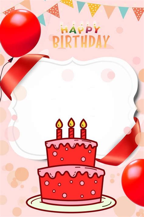Happy Birthday Card With Cake And Balloons