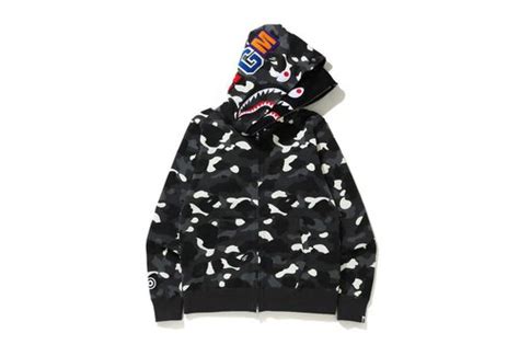 A Bathing Ape City Camo Shark Wide Full Zip Double Hoodie Black