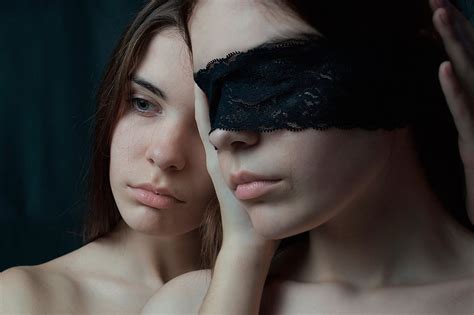 Wallpaper Face Women Black Hair Blindfold Fashion Tears Crying