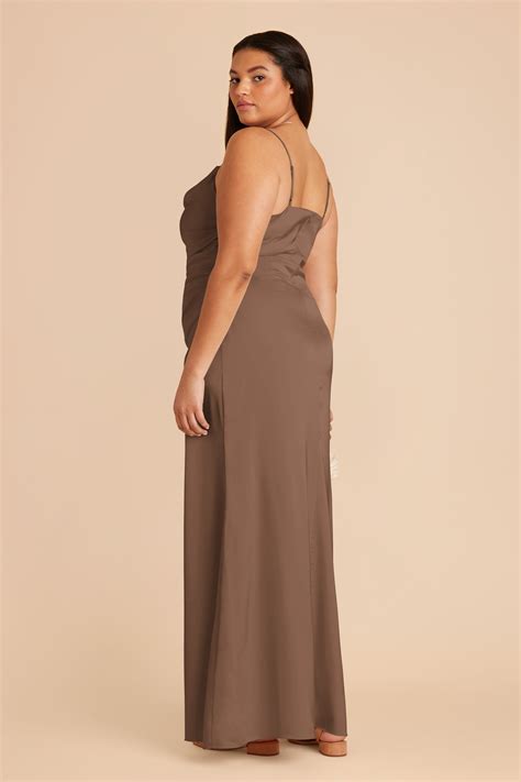 Lydia Mocha Cowl Neck Matte Satin Bridesmaid Dress Page Birdy Grey