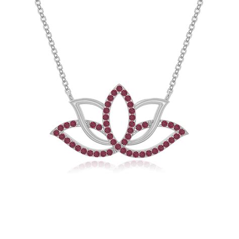 Natural Ruby Lotus Flower Pendant Necklaces Silver Jewelry For Women
