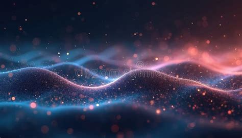 Abstract Digital Waveform Displays Data Visualization Dynamic Curves With Glowing Particles
