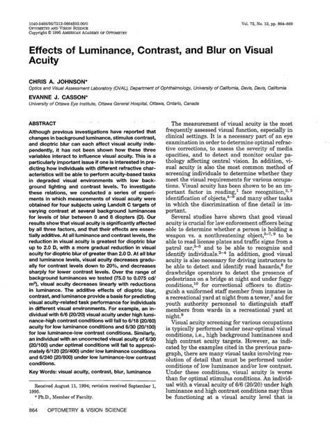 Pdf Effects Of Luminance Contrast And Blur On Visual Acuity